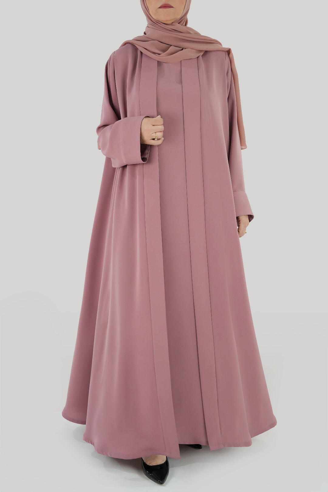 Cheerful Plain Pink Colored Abaya Set - Louna - thowby ثـوبي
