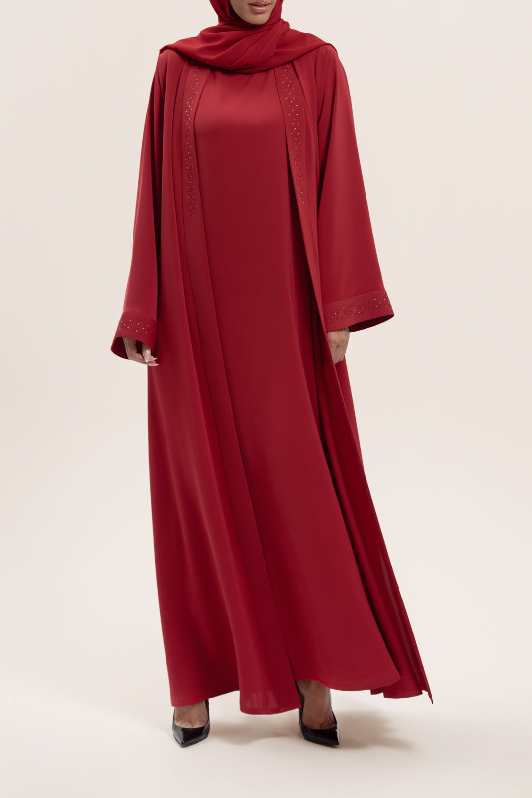 Cheerful Flowy Red Embroidered Abaya - Ghizlan - thowby ثـوبي