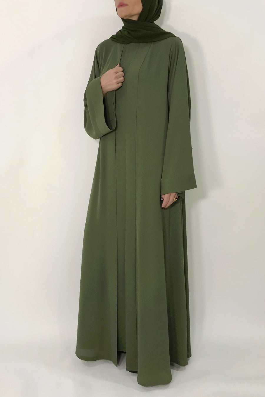 Timeless dark olive green colored abaya - Tayba - thowby ثـوبي